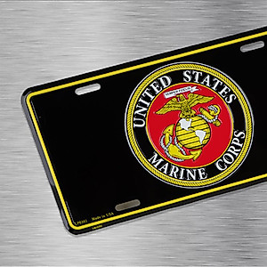 License Plate with United States Marine Corps (USMC) Logo. Standard Size 6" x 12", License Plate of Cars, SUVs, Trucks and minivans Aluminum 4 Holes|Universal fits Officially Licensed