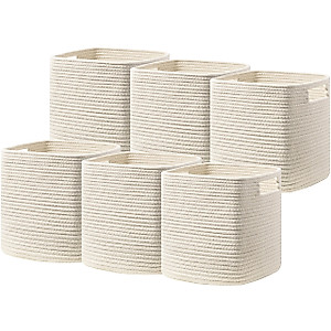 UBBCARE Set of 6 Storage Basket-11 X 10.5 X 10.5 in, Cotton Rope Basket for Shelves, Toys, Book, Cube Storage Bins with Handles, Woven Storage Basket for Organizing, Beige
