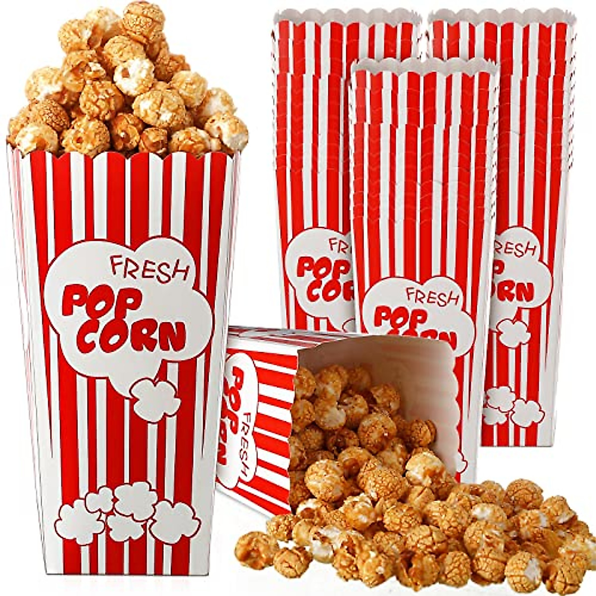 Fuutreo 120 Pack Movie Night Popcorn Box Paper Popcorn Bucket Bowl Bulk 46 oz Red and White Popcorn Bag Snack Container Holder 7.87" for Popcorn Machine Theater Carnival Circus Party Decor Supplies