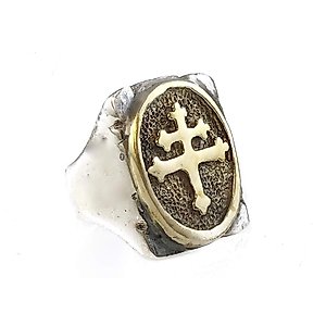 SILVERLAND1 Cross of Lorraine Brass & Solid Sterling Silver 925 Ring by Ezi Zino (9)