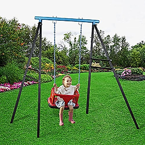 LMYE Swing Stand, New Upgraded Extended Metal Swing Frame with Ground Nail for Most Swings, Length 36", Height 72.8" Saucer Swing NOT Included