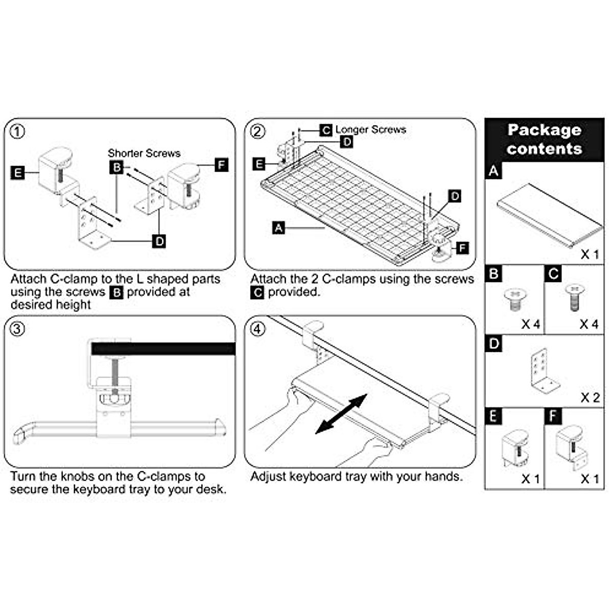 Stand Up Desk Store Large Clamp-On Retractable Adjustable Height Under Desk Keyboard Tray | for Desks Up to 1.5" (Large, 33" Wide)