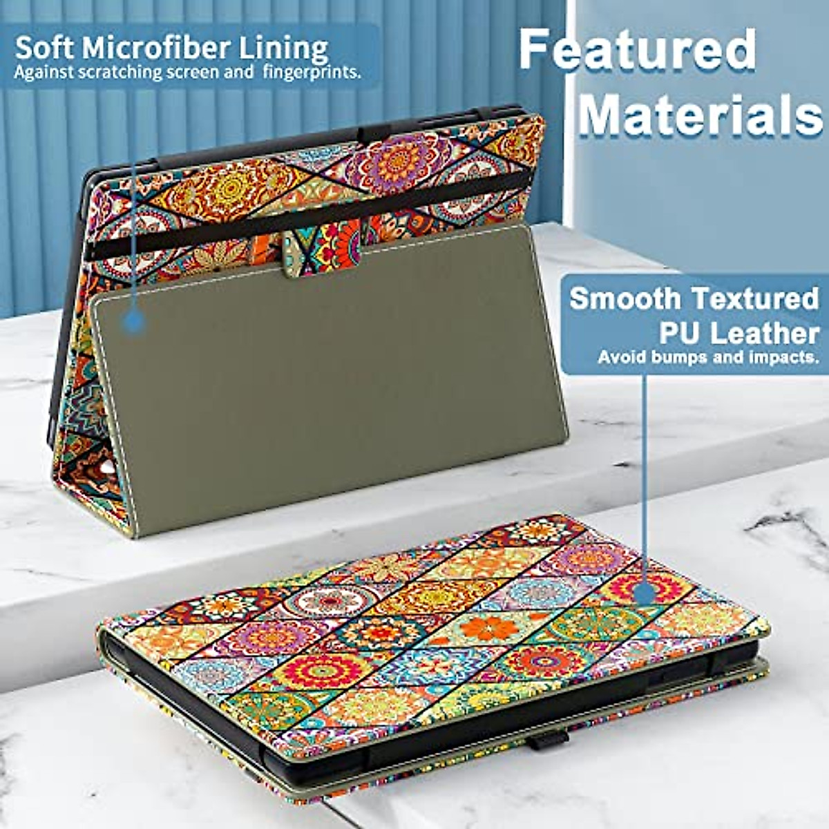 Retear Case for Amazon Kindle Fire HD 10 (ONLY fit 11th Generation 2021 Release) & Fire HD 10 Plus Tablet 10.1", Slim Folding Stand Cover with Auto Wake/Sleep & Hand Strap, Mandala Flower