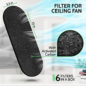 Veloxe Ceiling Fan Filters for Blades | 6-Pack Set Air Filters with Activated Charcoal | Odor Eliminator & Air Purifiers for Common Household Contaminants | Unscented Carbon Air Filters