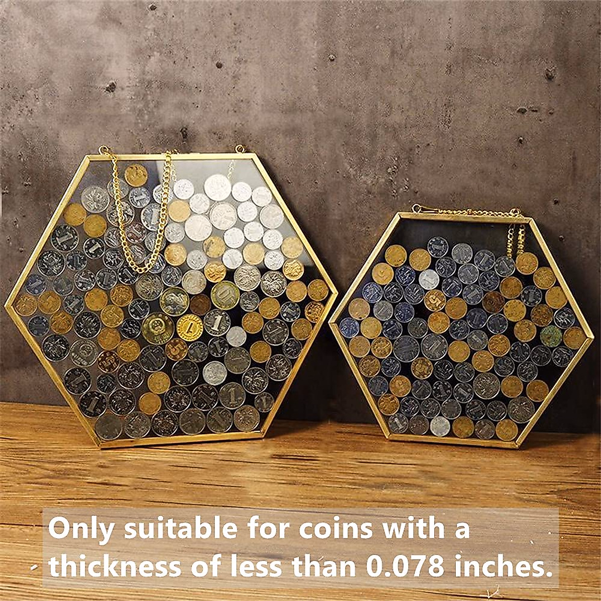 Ebrima Gold Glass Frame for Coin Display, Wall Hanging Coin Collecting Holders, Currency Dollar Bill Collection Supplies Holders for Collectors, Glass Piggy Bank (Medium)