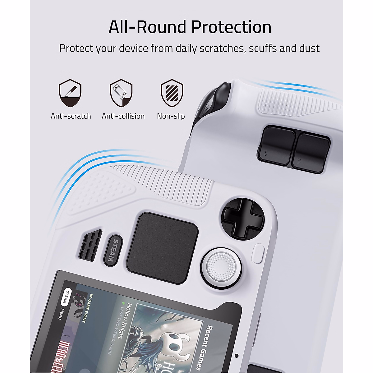 Syntech Protective Case Compatible with Steam Deck Accessories Console OLED/LCD, All-Round Protection with Non-Slip Thumb Grips, Silicone Cover for Enhanced Fit and Alignment-Grayish White