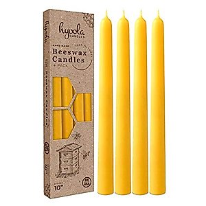 Hyoola 10" Beeswax Taper Candles - 10 Hour Burn Time - Yellow Beeswax Candles - 4 Pack