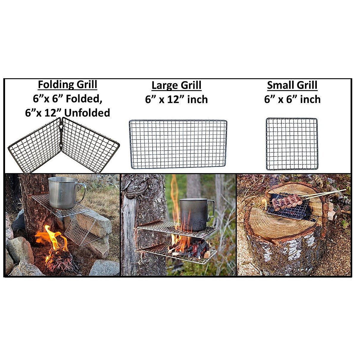Branded Boards Portable Bushcraft Stainless BBQ Small Cooking Grill Grate & Burlap Hemp Drawstring Bag, Camping, Campfires Backpacking, Hunting & Fishing. (Small Grill & Bag ONLY)