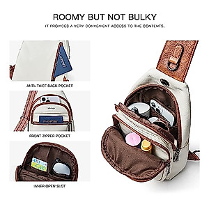 LATMAP Sling Bag For Women Faux Leather Anti Theft Small Casual Daypack Backpack Fanny Pack Crossbody Chest Bags Purse Waterproof Beige