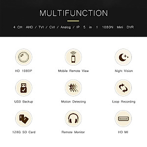 Eversecu 4ch Mini CCTV Video Recorder, Hybrid DVR/NVR Support 1080P AHD/HD-TVI/HD-CVI/CVBS and IP Cameras, Support E-Sata HDD/SD Card for recording, with Remote view App and PC software
