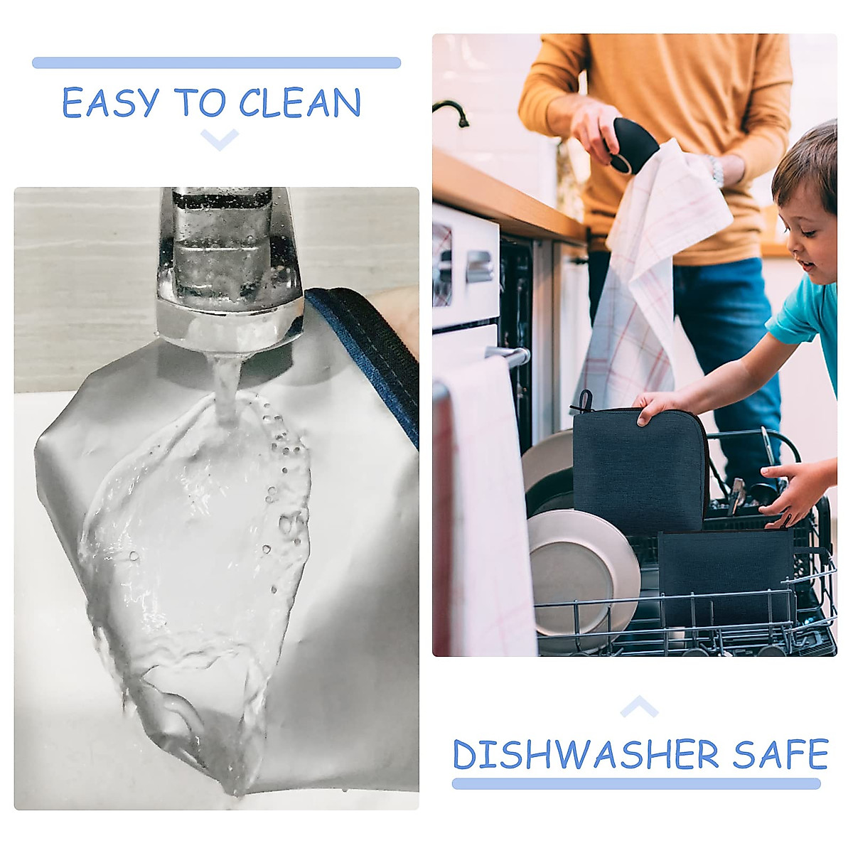 Moyad Reusable Sandwich Snack Bag, Set of 2 Pack Food Storage Pouch Zipper Lunch Bag for Men Women Adults Dishwasher Safe, BPA Free, Compact Snacks Bags for Picnic Work Travel Office (Black)