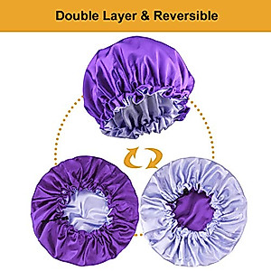 5pcs Drawstring Large Satin Bonnet for Black Women, Double Layer Reversible Silk Hair Cap for Curly Hair Braids,A