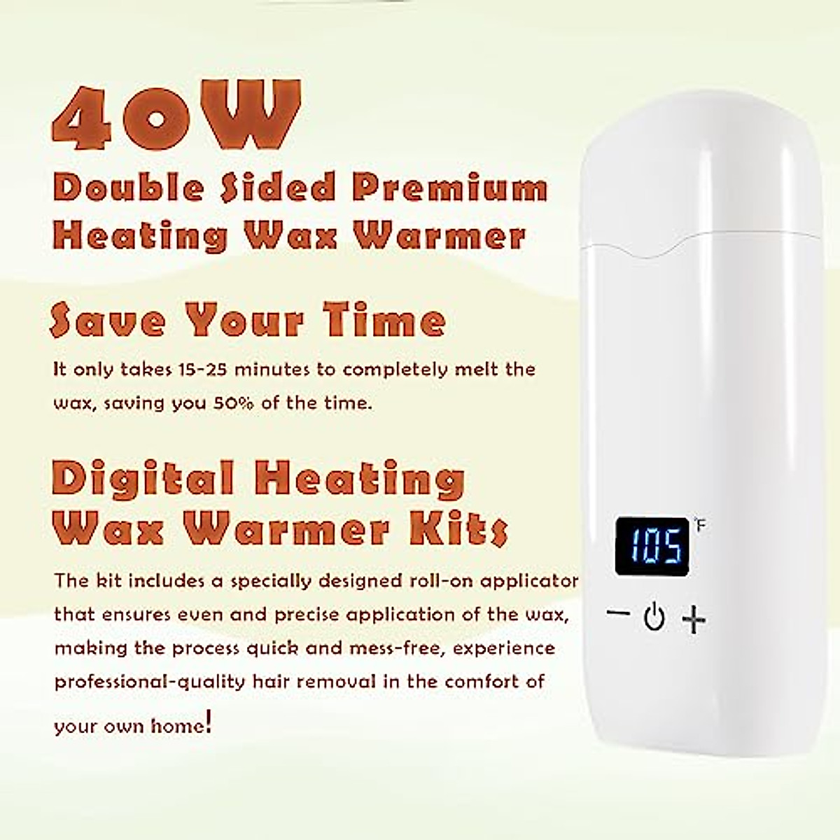 Digital Roll On Wax Kit, Thermostatic Roll On Wax Warmer for Hair Removal for Sensitive Skin,Portable at Home Waxing Kit for Women&Men, Depilatory Soft Honey Roller Waxing Kit - White