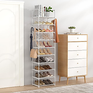 ROJASOP 10 Tiers Metal Shoe Rack Organizer Tall Shoe Racks for Closets Entryway Corner Shoe Rack Shoe and Boots Organizer Storage Narrow Shoe Rack for Closet Entryway Sturdy Shoe Shelf Shoe Stand