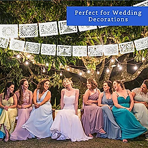 White Papel Picado Banner (5 Pack - 10 TISSUE PAPER Flag Designs per Banner / Not Plastic) - White Mexican Banners for Parties and Weddings - Mexican Themed Party Decorations - Papel Picado Mexicano para Decoraciones Mexicanas (Paper)