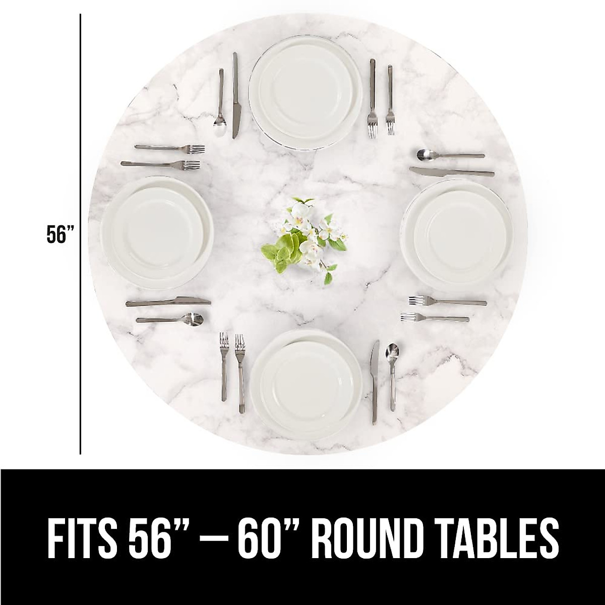 Gorilla Grip Vinyl Round Tablecloth, Fitted Elastic Edge Cover, Fade and Stain Resistant Table Cloths, Spill Proof Linen Covers for Indoor Dining, Outdoor Picnic Parties, Camping, 56" Marble White