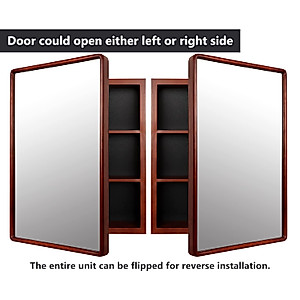 H & A Medicine Cabinet Bathroom Mirror, 24''x16'' Farmhouse Wood Frame Bathroom Medicine Cabinet with Mirror, Vanity Mirrors Recess or Surface Mounted Installation (Brown)