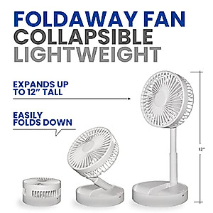 My Foldaway Fan Mini Desktop Fan | Ultra-Portable Lightweight Compact Tabletop Fan | Extends up to 12” | 2 Speed Modes | Uses AA Batteries or USB Power Wire | Desk Fan, Nightstand Use | Whisper Quiet