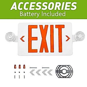 OSTEK Red LED Exit Sign with Emergency Light, Two LED Adjustable Head Emergency Exit Lights with Battery Backup, Dual LED Lamp ABS Fire Resistance UL-Listed (Red) (Red)