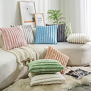 DEELAND Pack of 2,Double-Sided Faux Fur Plush Decorative Throw Pillow Covers Fuzzy Striped Soft Pillowcase Cushion Covers for Sofa Couch Bedroom