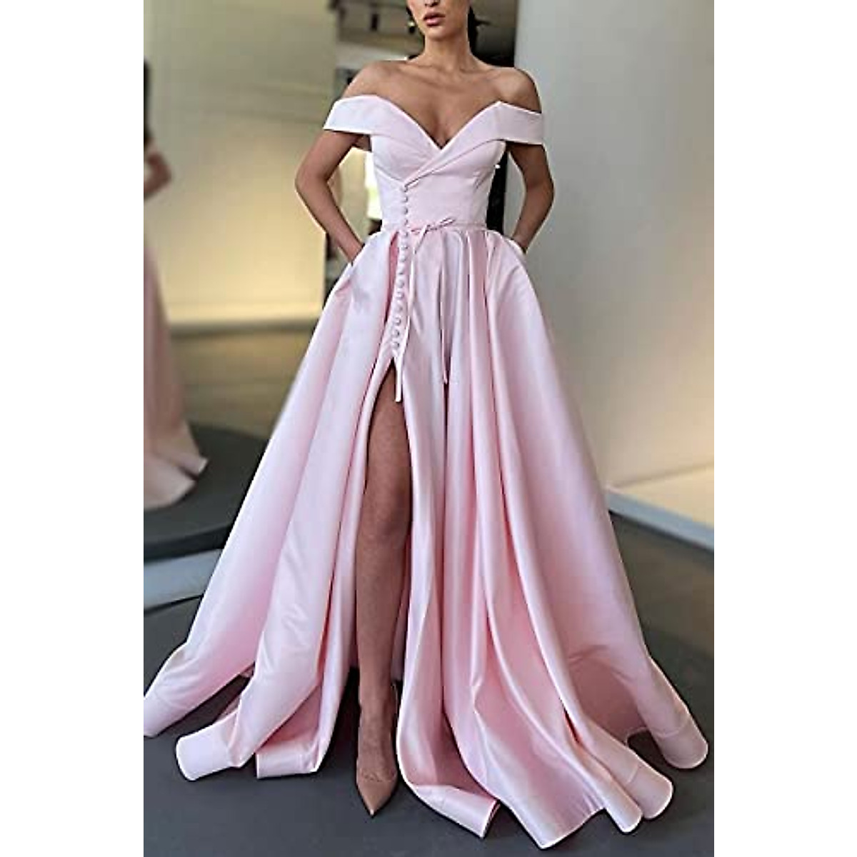 Mermaid Prom Dresses with Pockets for Junior Satin Pleated Formal Evening Gown US18W Hot Pink