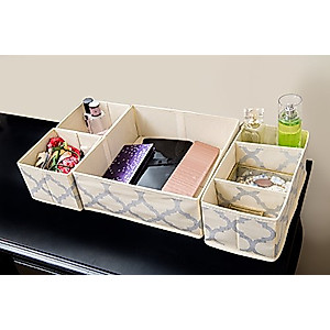 Set of 4 Organizer Bins with Dividers for Closet Dresser Drawer Inserts Bathroom Dorm or Baby Nursery; Store Socks Underwear Clothes; Clothing Organization; (Set of 4, Yellow-tinted Beige)