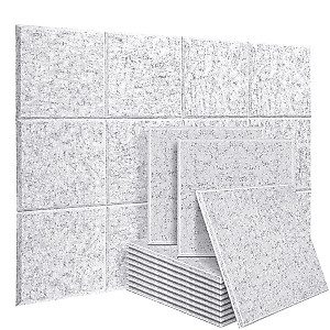 DEKIRU 12 Pack Acoustic Foam Panels, 12 X 12 X 0.4 Inches Soundproofing Insulation Absorption Panel High Density Beveled Edge Sound Panels (Normal version, Grey)