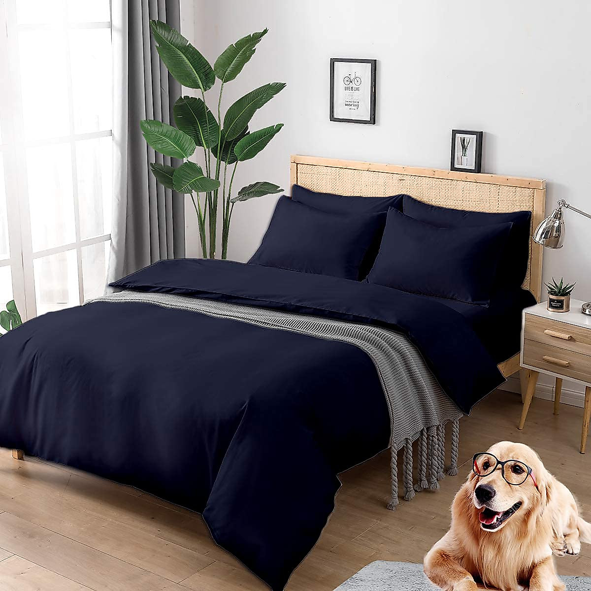 Saferay Green Super King Plus Duvet Cover Set 120x120 Inch - 3 Piece Lightweight Comforter Cover Bedding Cover Bed Decor All Season Super King Plus - 1 Duvet, 2 Pillow Shams (Navy Blue)