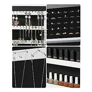 SONGMICS Lockable Jewelry Cabinet Armoire with Mirror, Wall-Mounted Space Saving Jewelry Storage Organizer, White UJJC51WT