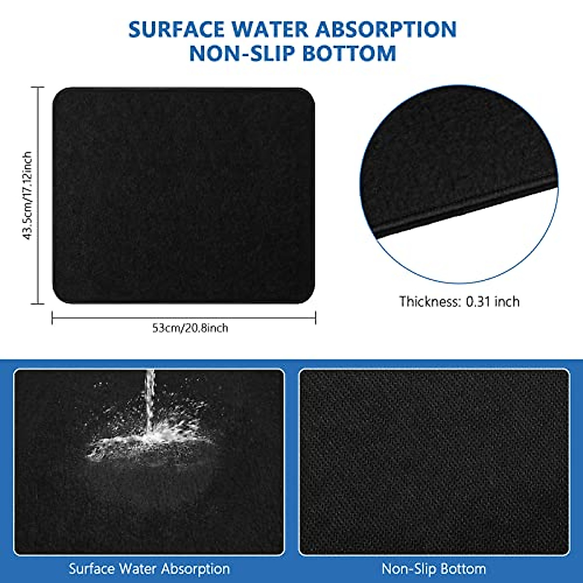 HBGOTL Urinal Mats for Men Bathroom (12 Pieces) | Urinal Pads | Urinal Floor Mats Under Urinal | Anti-Slip | Super Absorbent | Long Lasting | Black | Rectangular Shape