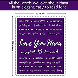 FILO ESTILO Nana Blanket, Gifts for Nana from Granddaughter, Nana Gift from Grandchildren, Best Nana Ever Gifts, Throw Blanket Filled with Love (Purple, Sherpa)