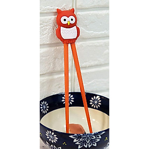 Ebros Gift Red Owl Reusable Training Chopsticks Set with Animated Silicone Helper Hinge Guide for Sushi Noodles Rice Dining Learning Fun