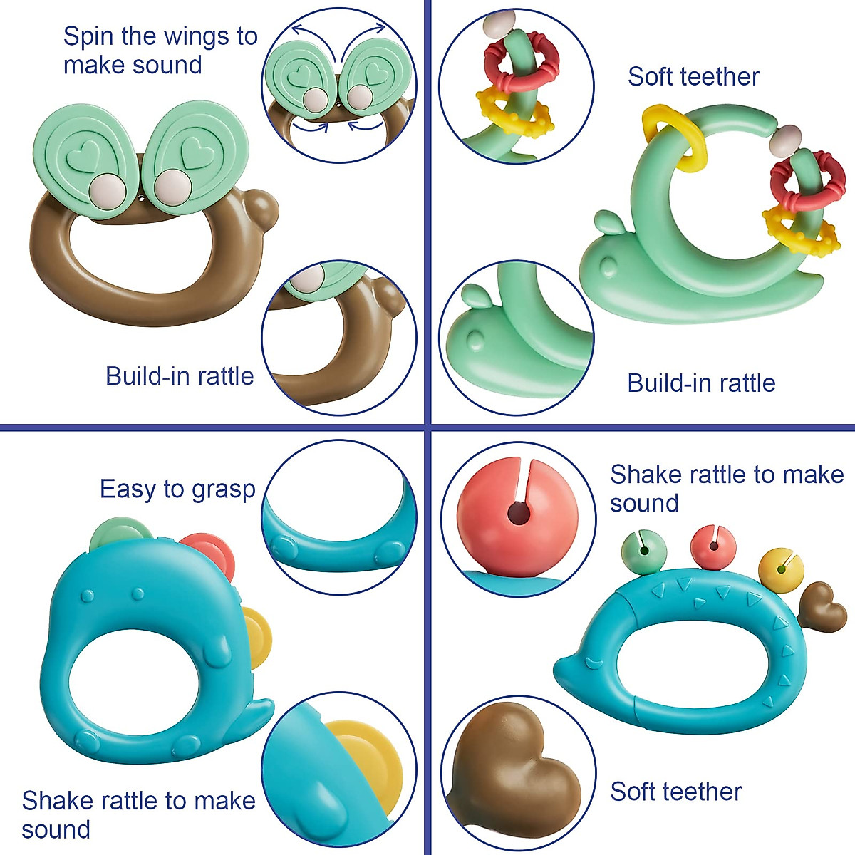 Baby Toys Baby Rattles 13 pcs, Baby Teething Toys, Teething Toys for Babies, Infant Shaker, Teether, Grab and Spin Rattles, Newborn Toys for 0, 3, 6, 9, 12 Months Baby Girls Boys