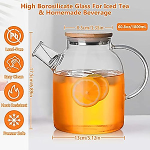 SITIEPA Glass Tea Pot Kettles Stovetop Safe, 60.8oz/1800mL Heatproof Borosilicate Glass Teapot Water Pitcher With Bamboo Lid and Removable Filter Spout for Loose Leaf and Blooming Tea