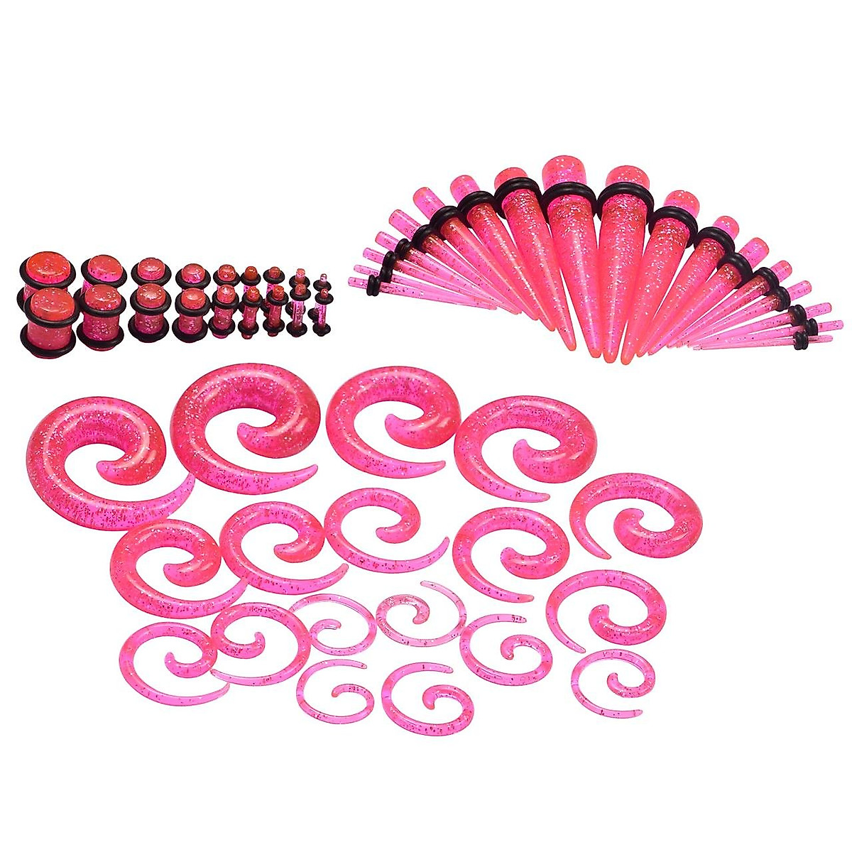 Oyaface 54PC Gauges Kit Ear Stretching 14G-00G Acrylic Spiral Tapers Plugs Body Piercing Set Pink