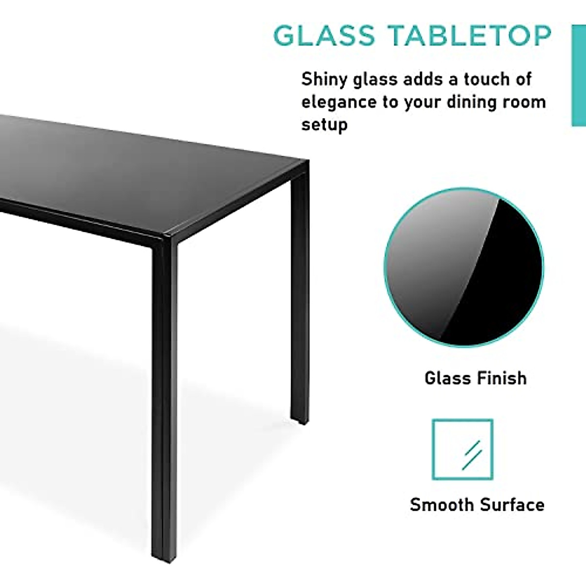 VERYKE Kitchen Dining Table Set for 4,Modern Tempered Glass Rectangular Dining Table & 4 Faux Leather Chairs Furniture Set for Kitchen Breakfast, Dining Room (Black)