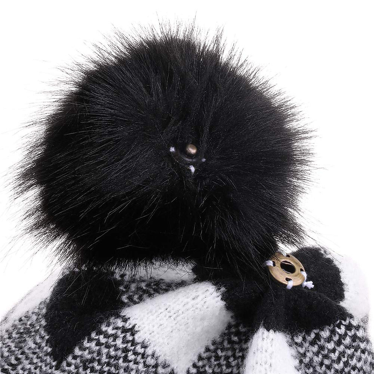 CRUOXIBB Women Knit Slouchy Beanie Hat with Faux Fur Pompom Buffalo Plaid Cuff Winter Soft Warm Ski Cap