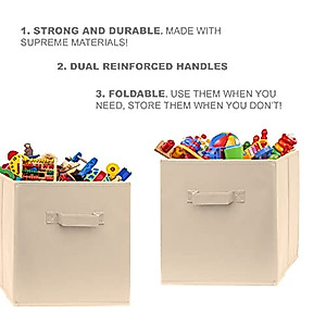 Pomatree Fabric Storage Cubes - 8 Pack - Cube Storage Organizer Bins | Handles on Both Sides | Foldable Cube Storage Bin for Home, Kids Room, Nursery and Playroom | Closet and Toys (Beige)