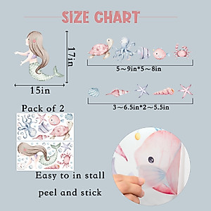 MUWEOL Under The Sea Mermaid Wall Decals - Ocean Fish Turtle Wall Stickers Bathroom Girls Bedroom Baby Nursery Wall Decoration,Sea Animals Wall Stickers
