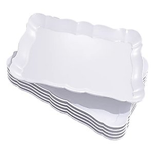 BBG 6 Pack Rectangle White Plastic Serving Trays, 15" x 10" Heavy Duty Serving Platters, Reusable Trays Perfect For Wedding, Parties & Buffet,Spring