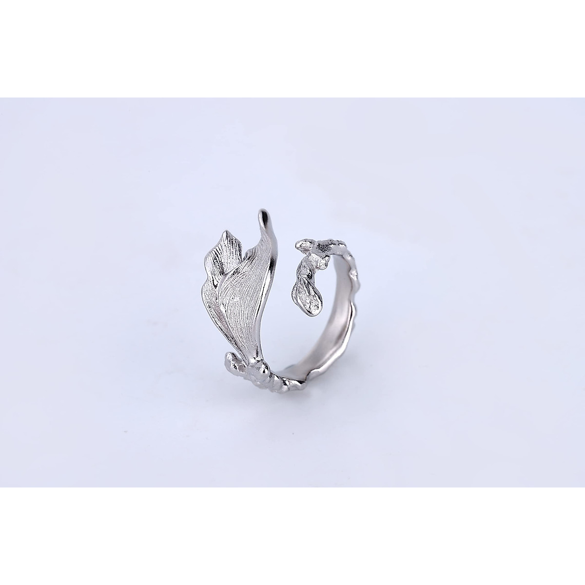 Leon Design White Gold Plated Sterling Silver Rings for Women Lava Flower Thick Silver Statement Ring Adjustable Open Irregular Ring Handmade Stacking Ring for Anniversary Birthday Gift