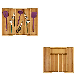 Utoplike Bamboo Expandable Kitchen Drawer Organizer and Bamboo Cutlery Tray Silverware,(11.5"-18" )W X 15"H X 2.4“D (Small)