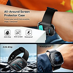 [4 Pack] iVoler Screen Protector Tempered Glass for Fitbit Sense/Versa 3, Hard PC case with Bumper Cover Sensitive Touch Full Coverage Protective Case for Sense/Versa 3 Smart Watch, Transparent