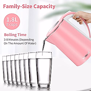Electric Kettles Stainless Steel for Boiling Water, Double Wall Hot Water Boiler Heater, Cool Touch Electric Teapot, Auto Shut-Off & Boil-Dry Protection, 120V/1200W, 1.8Liter, 2 Year Warranty(Pink)