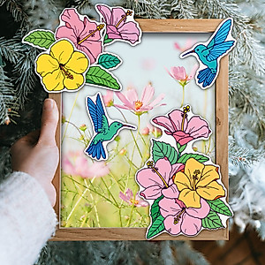 INFUNLY Die and Stamp Set for Card Making Hibiscus Flower Cutting Dies Clear Stamp Set Hummingbird Silicone Stamps Die Cut 3D Stencil Template for DIY Scrapbooking Christmas Craft Album Decoration