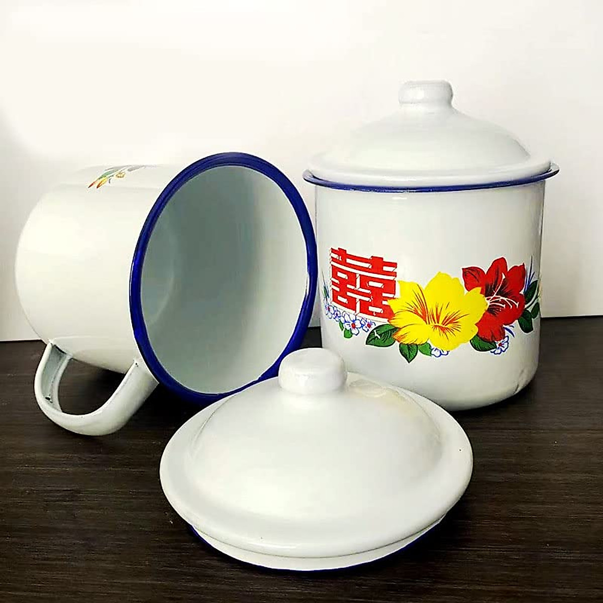 JinRu BaoHua 12oz Chinese style enamel cups, coffee cups, tea cups, Beer mug，mugs 2pcs