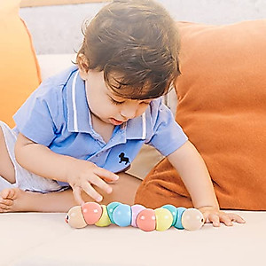 Classic World Wooden Twisting Caterpillar, Colorful Wooden Toy for 1 Year Baby & Toddler Early Learning Education, Pink