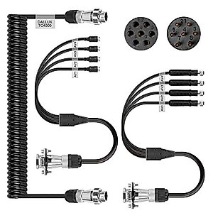 DALLUX Heavy Duty Vehicle Coil Trailer Cable with 4 Channel 4 PIN AV Connector Disconnect Kit for Truck Caravan Motor Home Backup Security Camera Monitor System