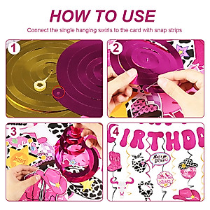 26pcs Cowgirl Birthday Party Decorations, Y2K Preppy Birthday Decorations Cowgirl Party Hanging Swirl Banner Decorations Bachelorette Party Decorations for Girls Women Cowgirl Theme Party (Pattern 1)