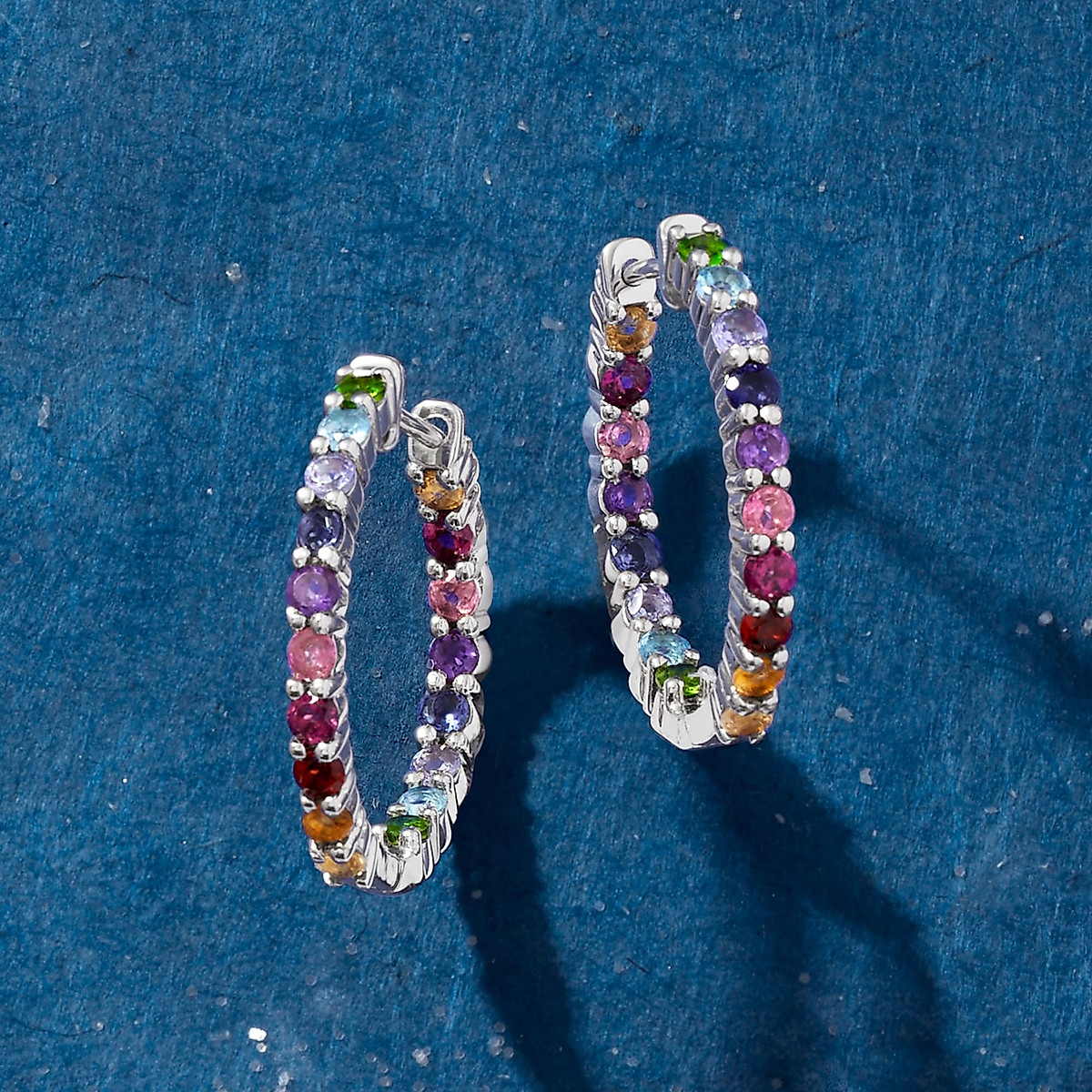 Ross-Simons Gemstone Hoop Earrings in Sterling Silver